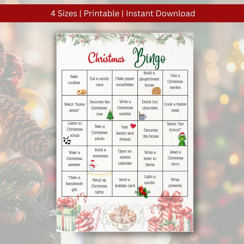 Christmas Bingo Game, Printable Holiday Activity, Advent Calendar Game ...