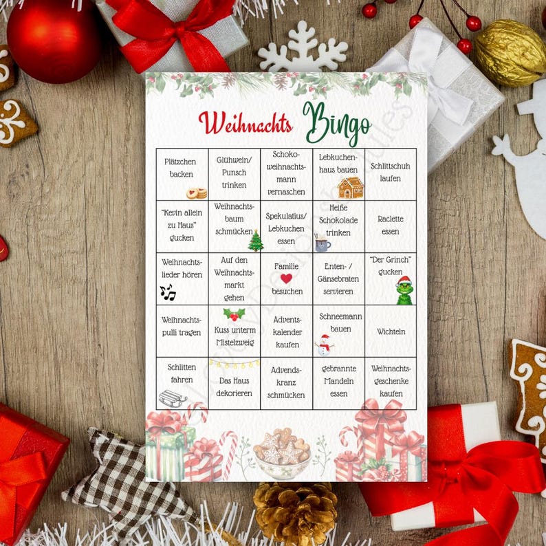 Weihnachts Bingo Vorlage | Weihnachtsaktivitäten Spiel | Digitaler ...