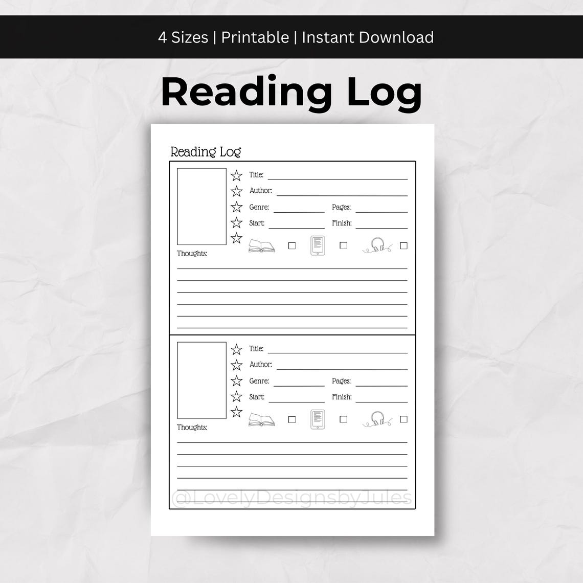 Reading Log Printable | Reading Journal PDF | Book Tracker Template ...