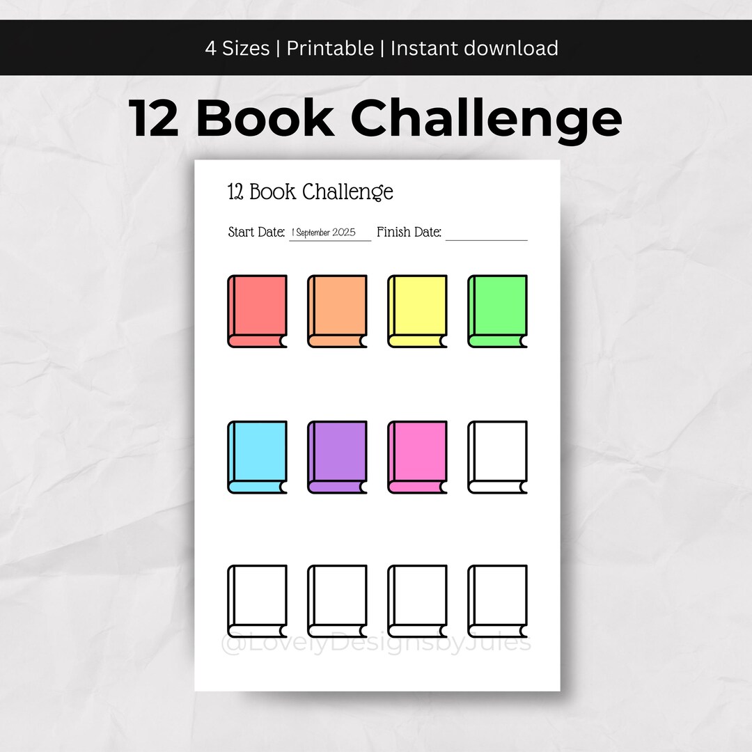 12 Book Reading Challenge Printable | Reading Tracker | Book Journal ...