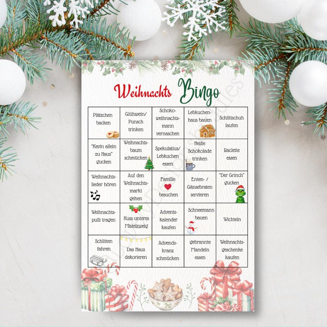 Weihnachts Bingo Vorlage | Weihnachtsaktivitäten Spiel | Digitaler ...