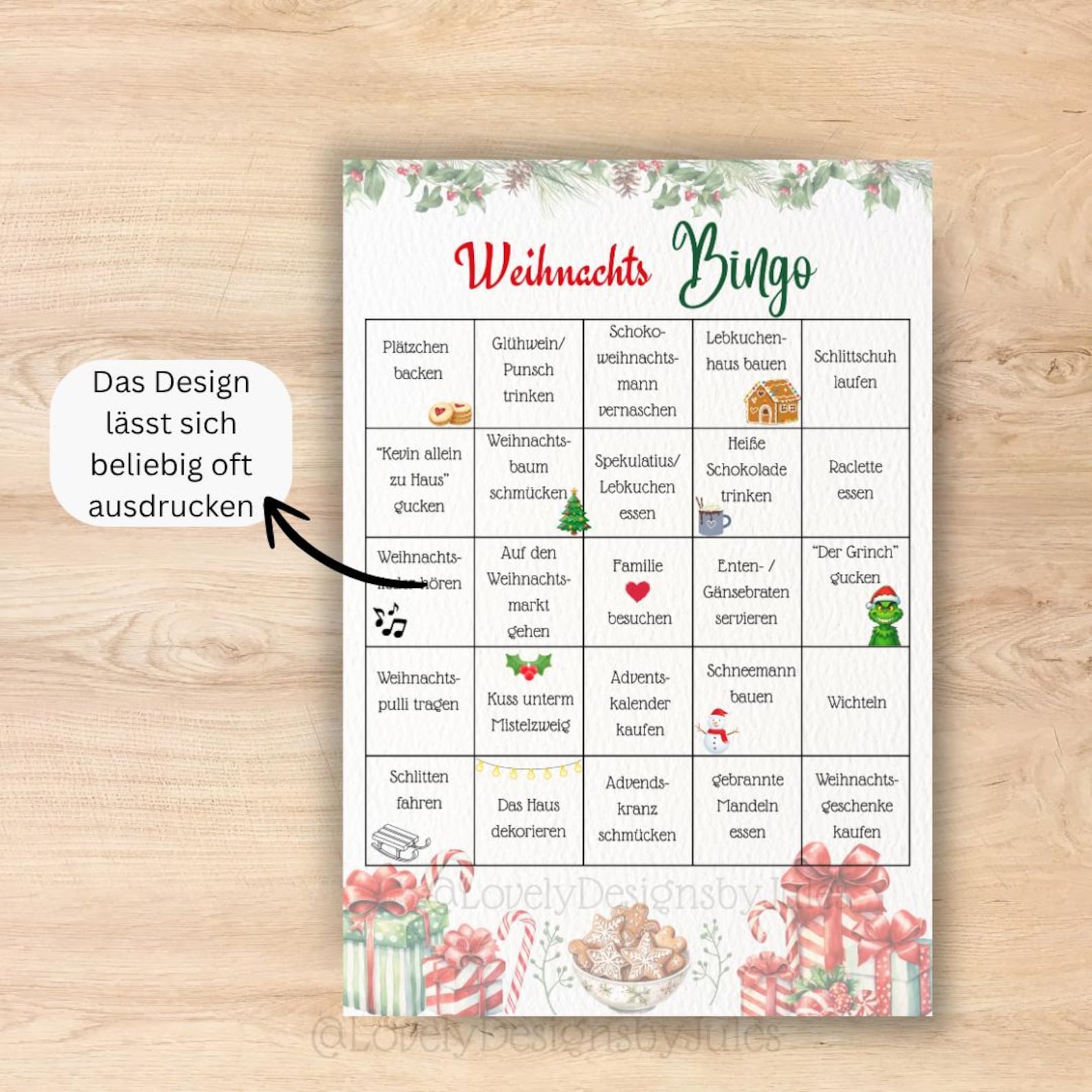Weihnachts Bingo Vorlage | Weihnachtsaktivitäten Spiel | Digitaler ...