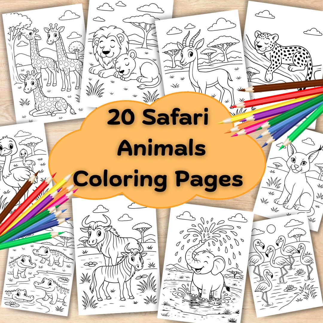 Cute Safari Animals Coloring Pages Bundle (20 Pdfs) | A4 & Letter ...