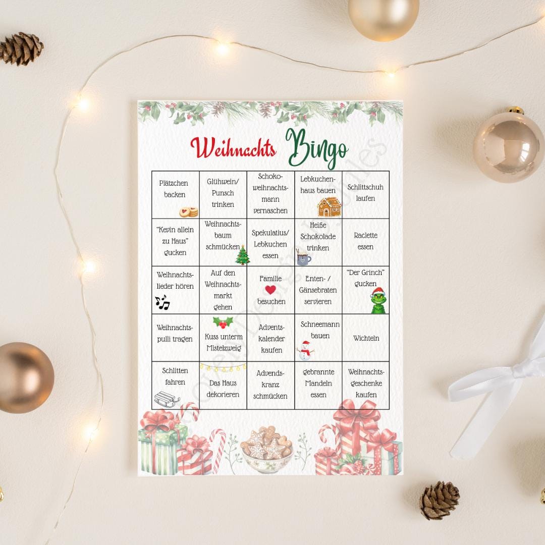 Weihnachts Bingo Vorlage | Weihnachtsaktivitäten Spiel | Digitaler ...