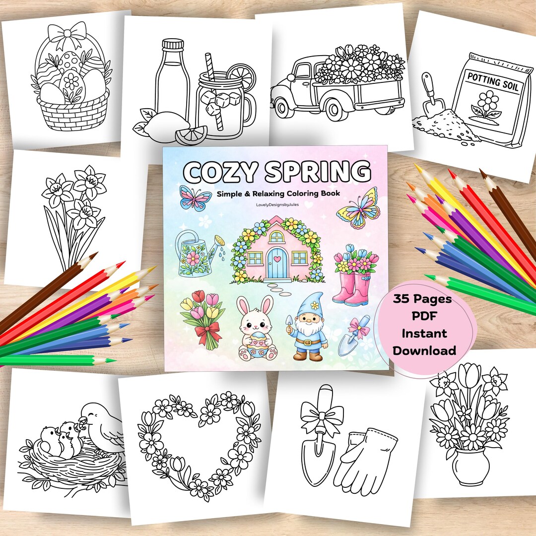 35 Easter Coloring Pages Printable, Spring Coloring Book, Bunny, Easter ...