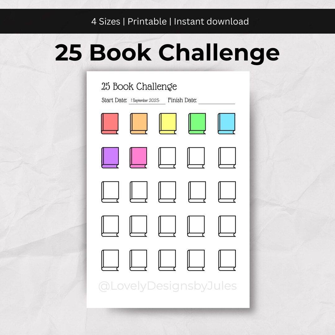 25 Book Reading Challenge Printable | Reading Tracker | Book Log ...