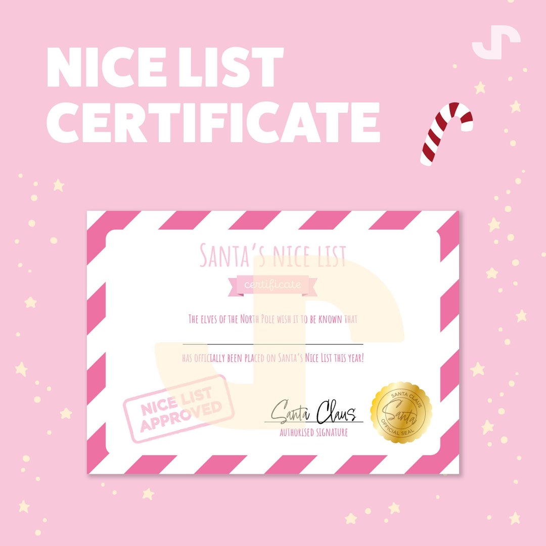 Nice List Certificate Letter From Santa, Printable Certificate From ...