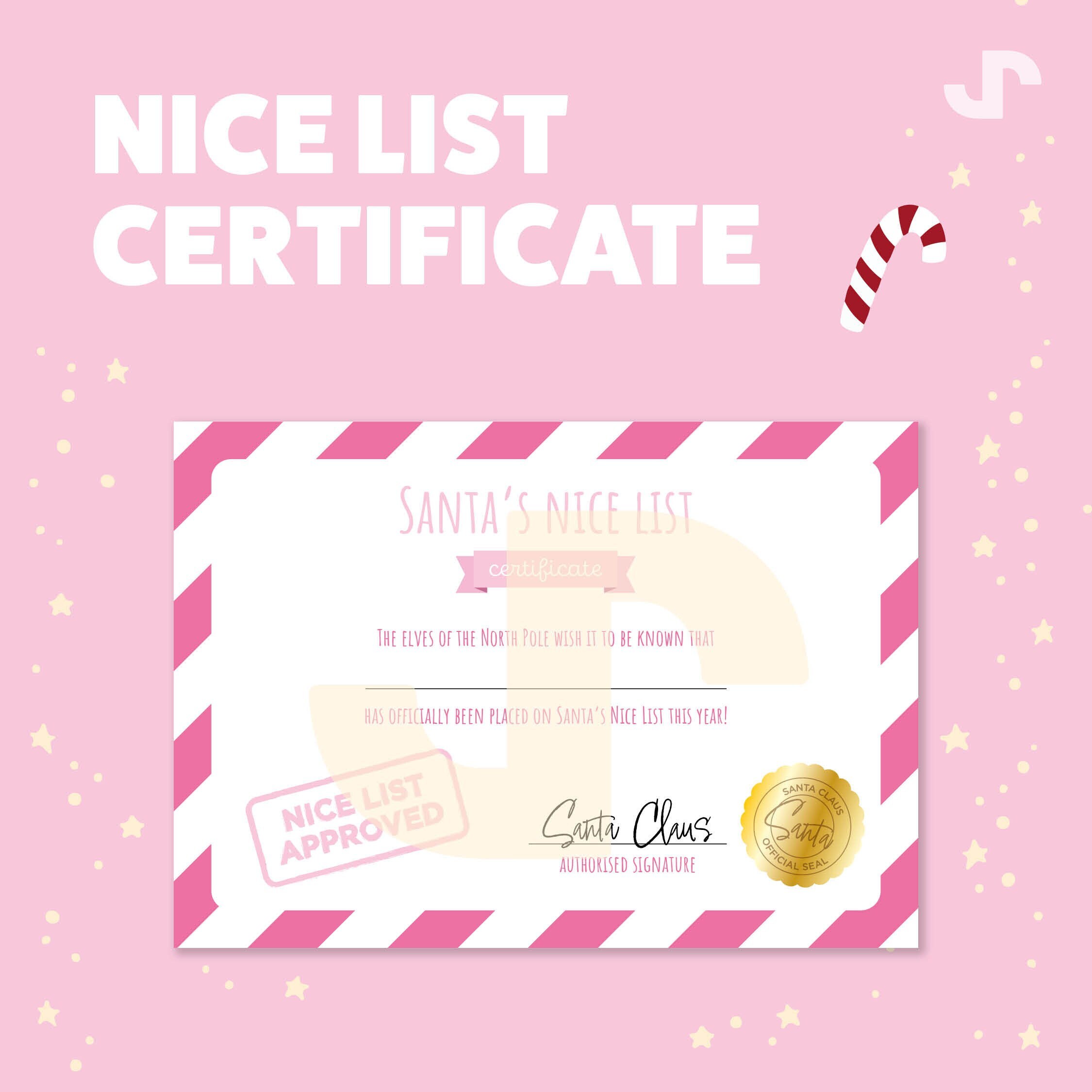 Nice List Certificate Letter From Santa Printable Certificate - Etsy