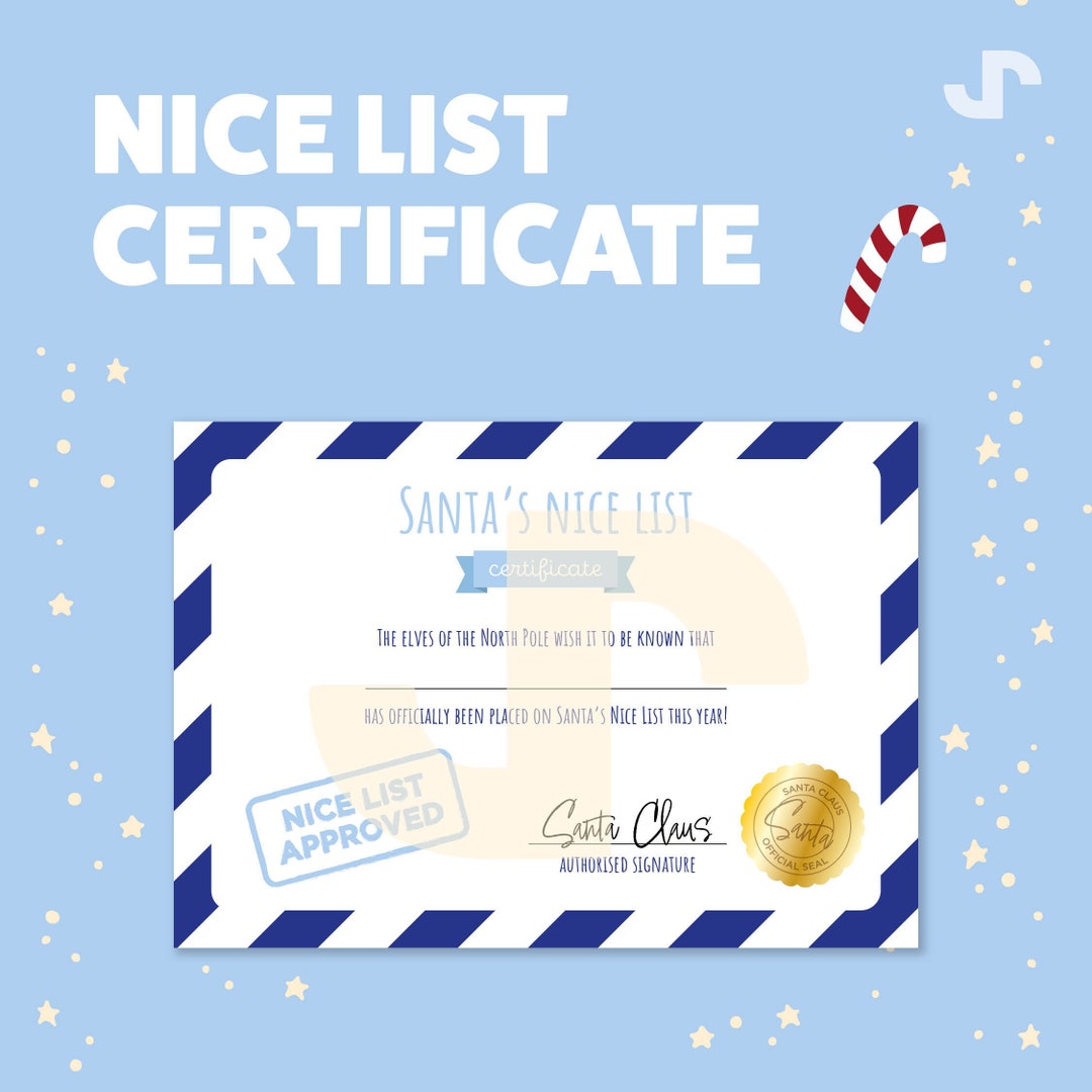 Nice List Certificate Letter From Santa, Printable Certificate From ...