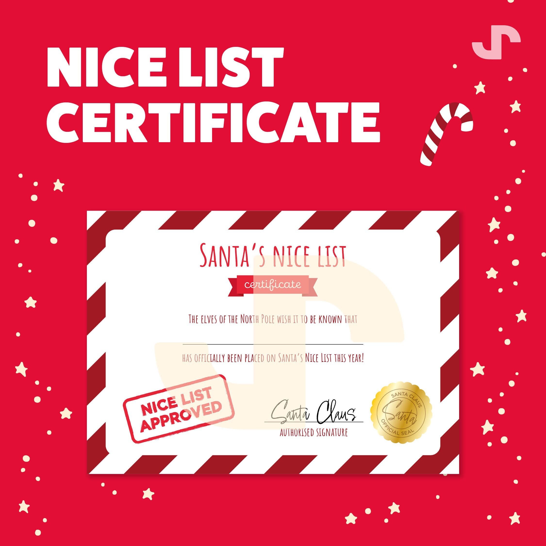 Nice List Certificate Letter From Santa Printable Certificate - Etsy