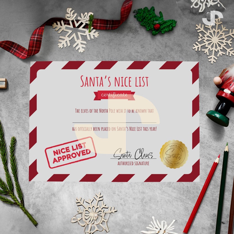 Nice List Certificate Letter From Santa, Printable Certificate From ...