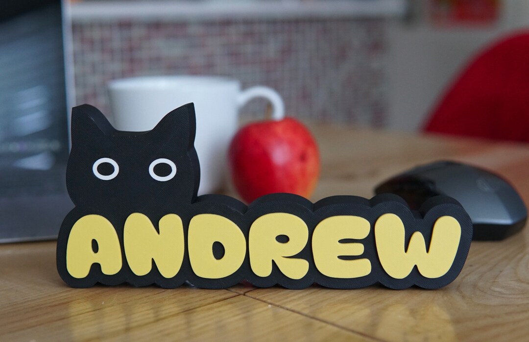 Cat Silhouette Name Plate in Multiple Colors, Customizable Gift for ...