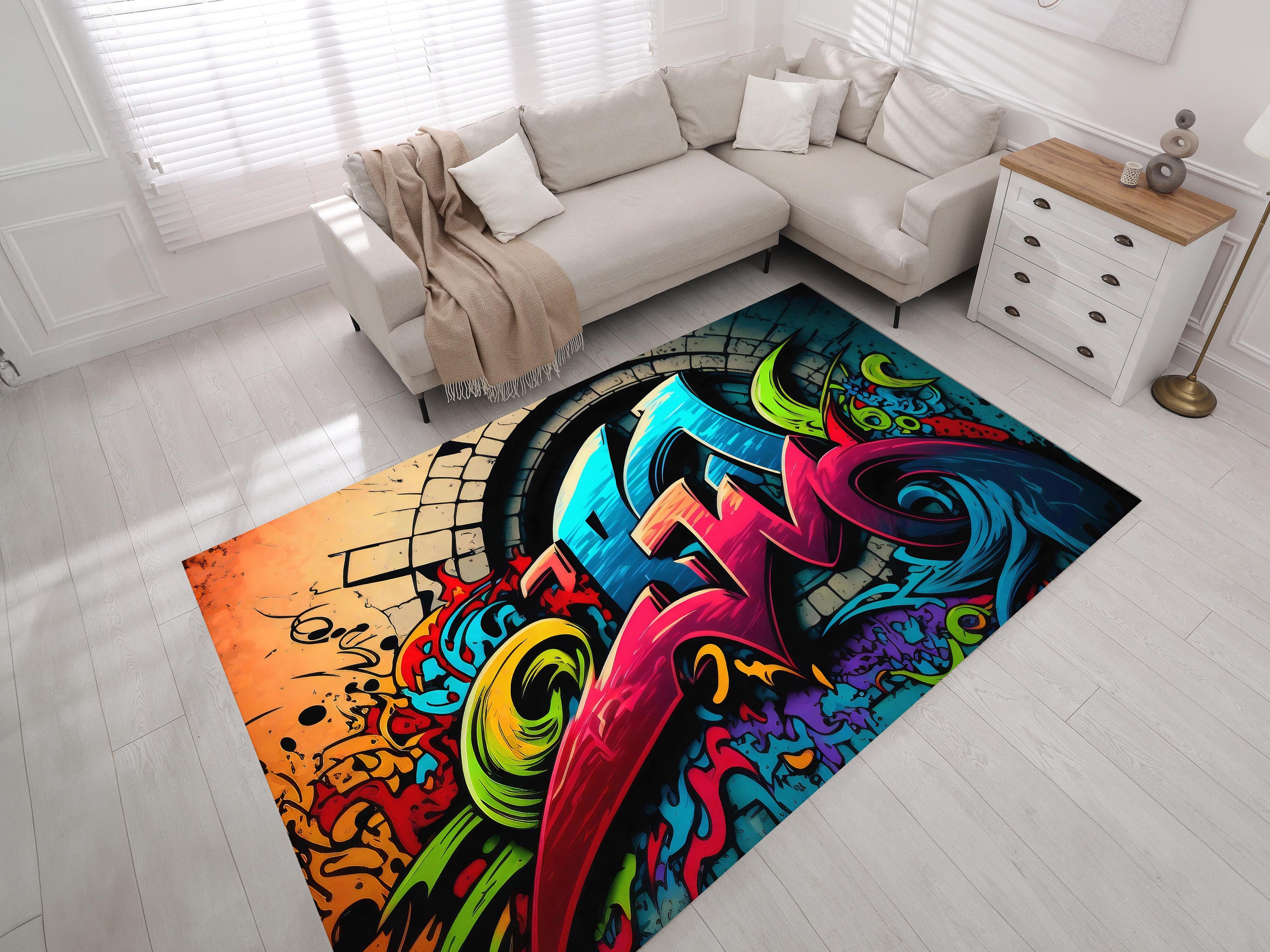 Old Wall Painted Graffiti Carpet, Art Rug, 3D Graffiti Rug, Gift Decor ...