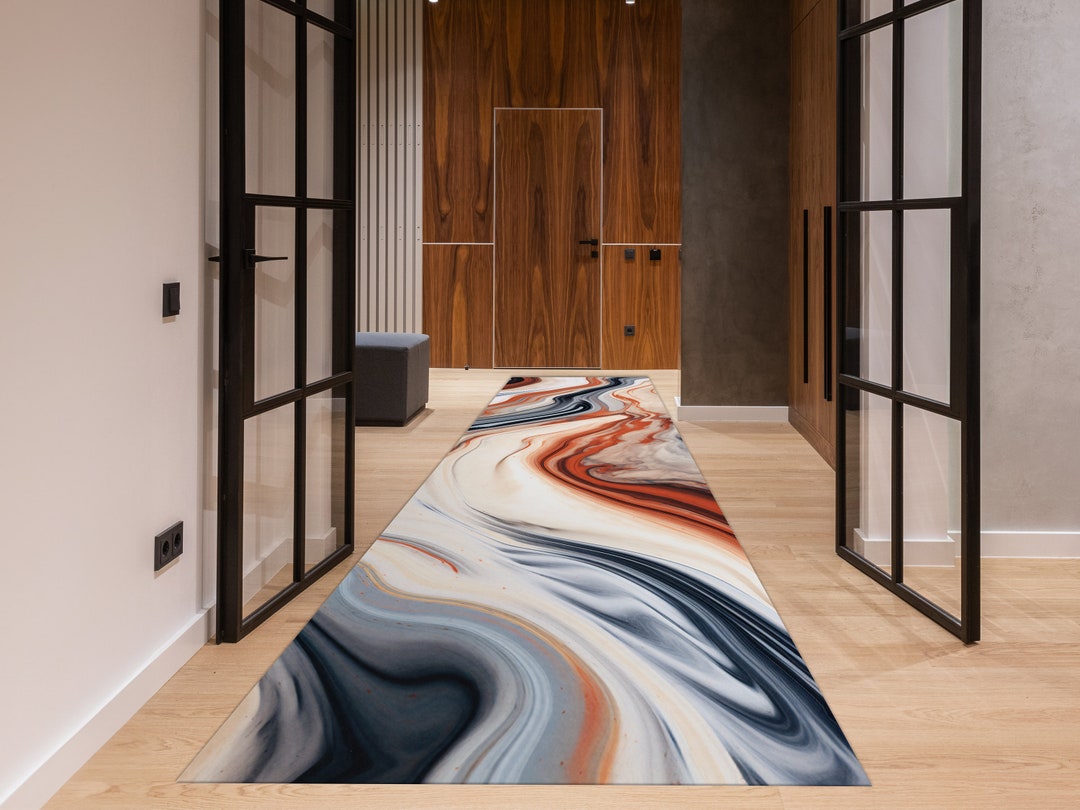 Colorful Runner Rug, Marble Themed Runner Rug, Hallway Runner Rug ...