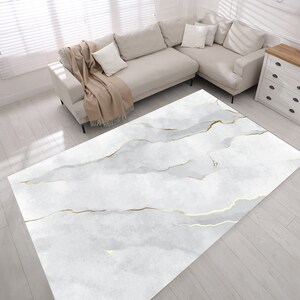 Marble Themed Rug, White and Gold Marble Rug, Marble Decor Rug, Stylish ...