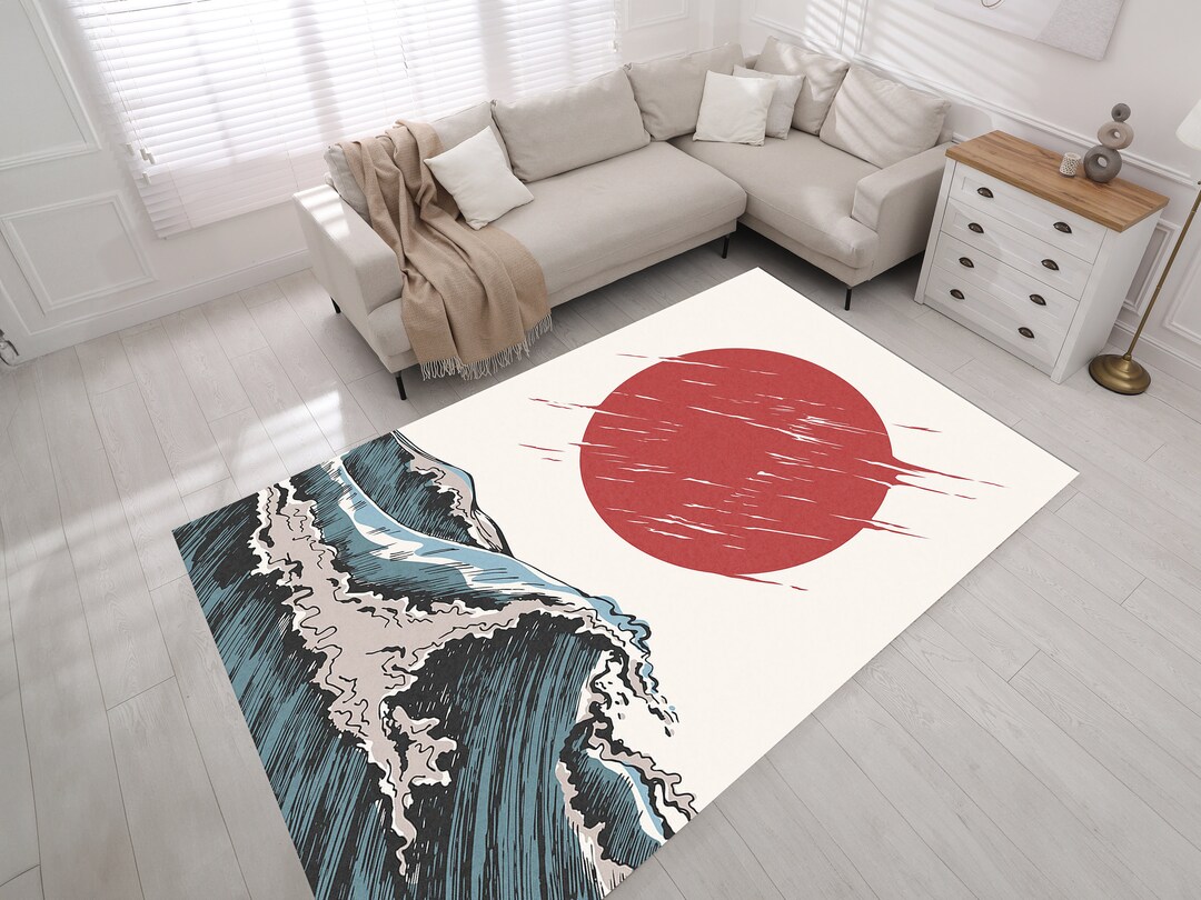 The Great Wave Rug, Japanese Rug, Large Ultra Soft Custom Vibrant ...