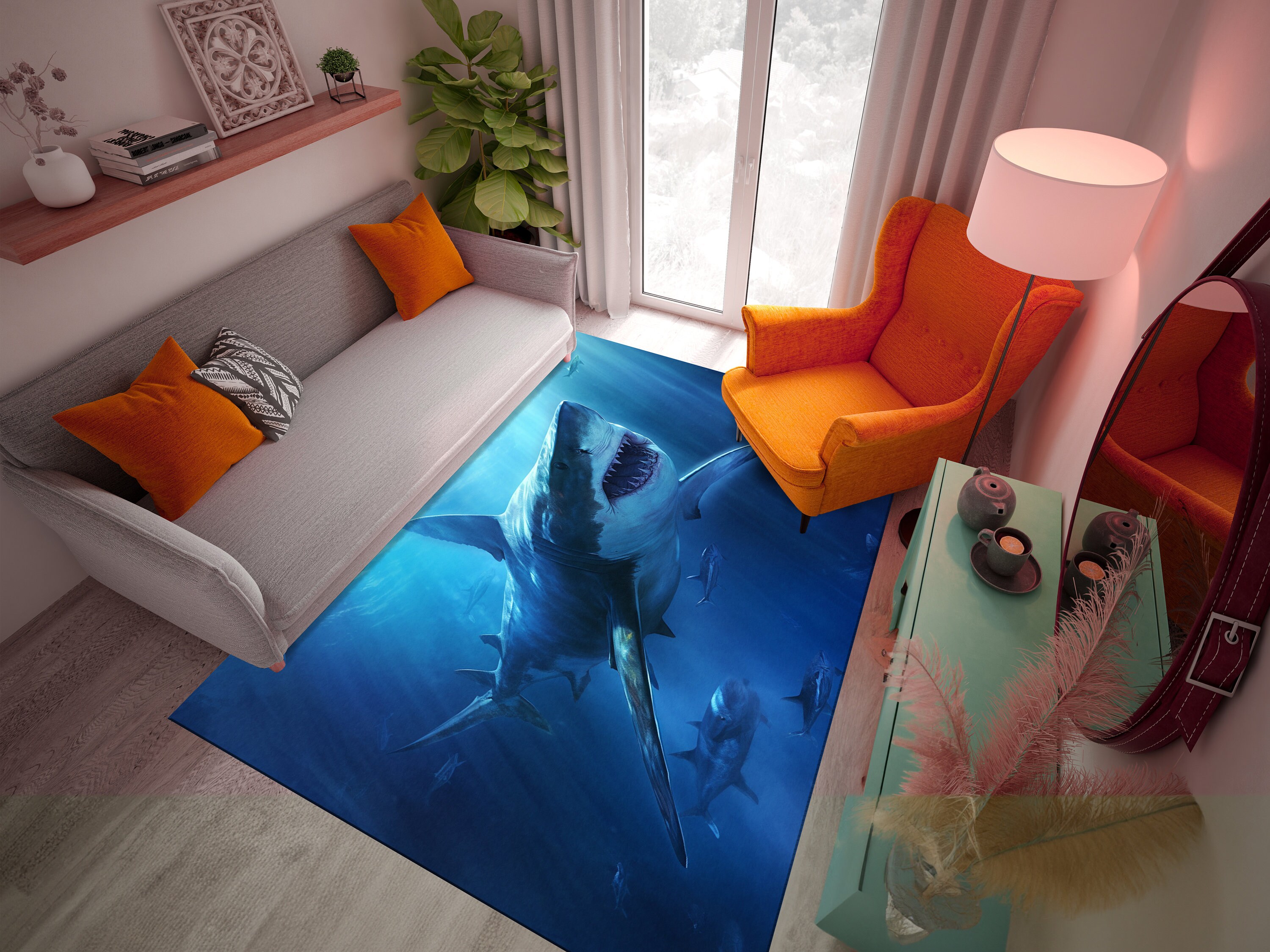 Shark Pattern Rug, Shark Rug, Ocean Theme Rug, Nautical Decor, Shark ...