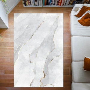 Marble Themed Rug, White and Gold Marble Rug, Marble Decor Rug, Stylish ...