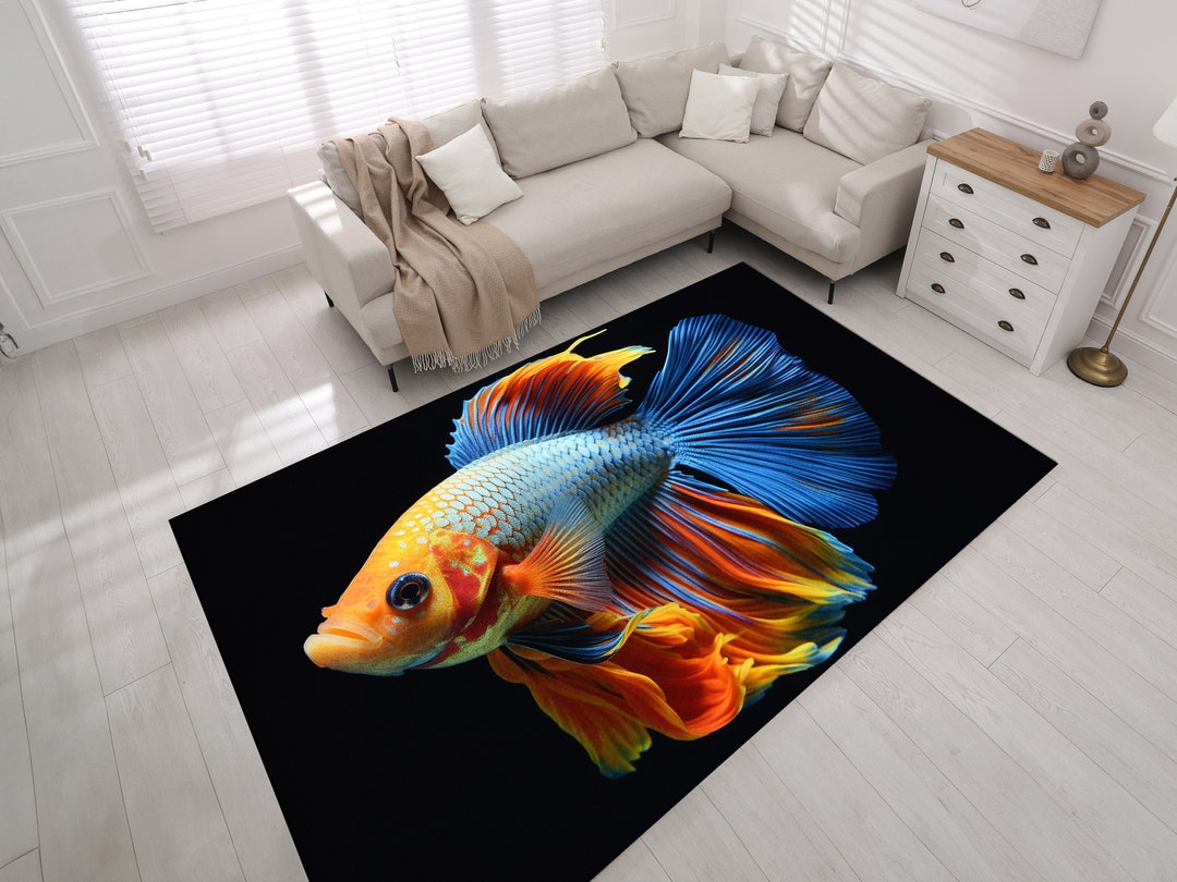 Colorful Fish Rug, Shark Pattern Rug, Fish Decor, Living Room Rug ...