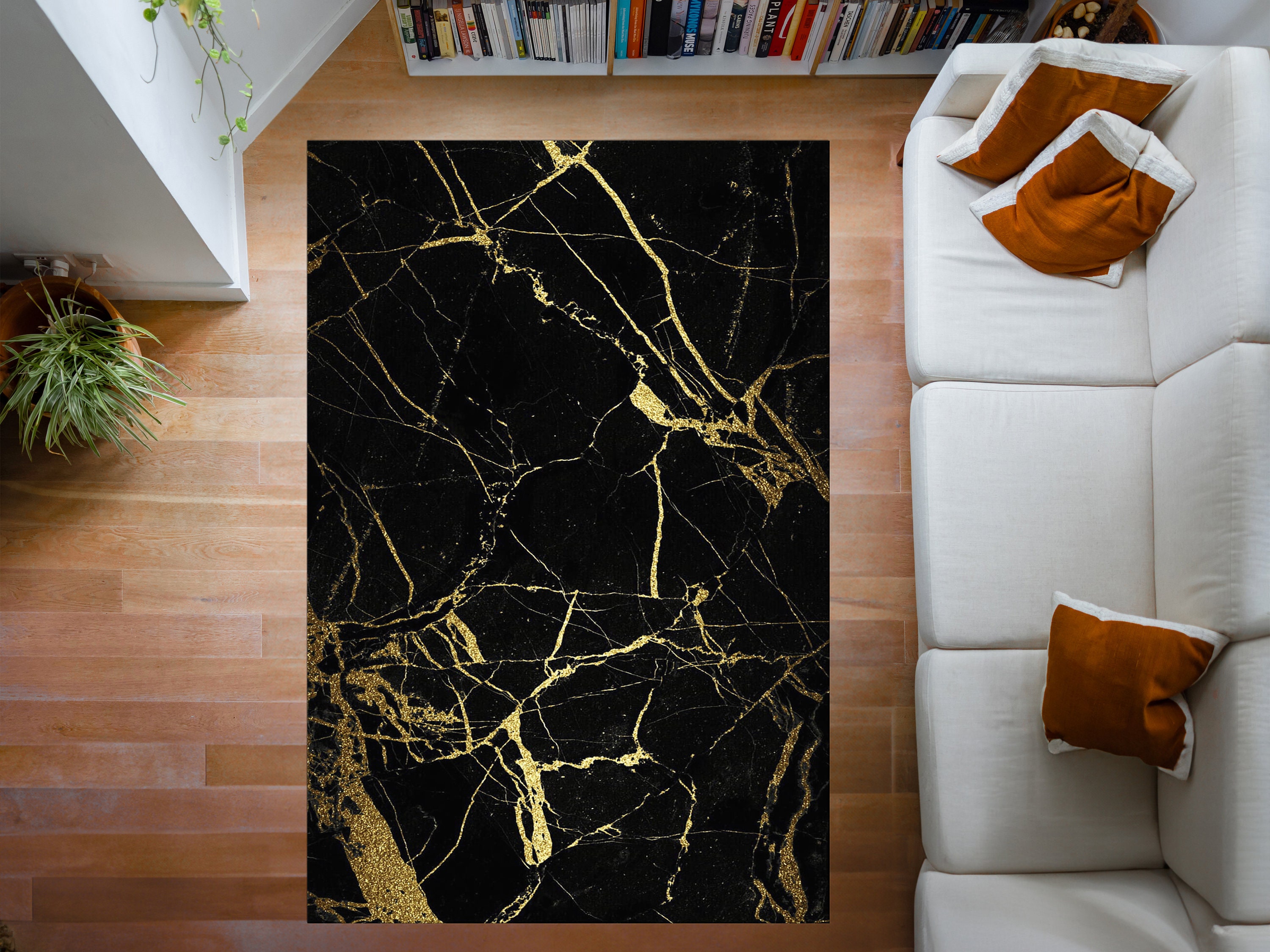 Black Gold Marble Rug, Pattern Rug, Black and White Rug, Modern Area ...