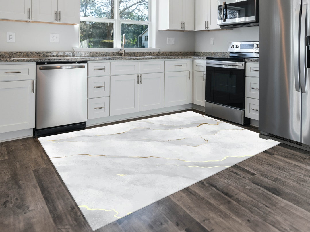 Marble Themed Rug, White and Gold Marble Rug, Marble Decor Rug, Stylish ...
