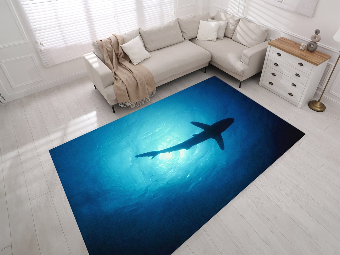 Ocean Theme Rug, Shark Rug, Shark Pattern Rug, Nautical Decor, Shark ...