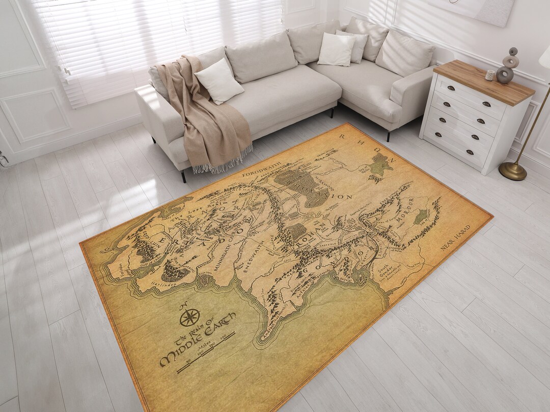 Lord of the Ring Rug, Antique Map Themed Rugs, Old Map Rug, Large ...