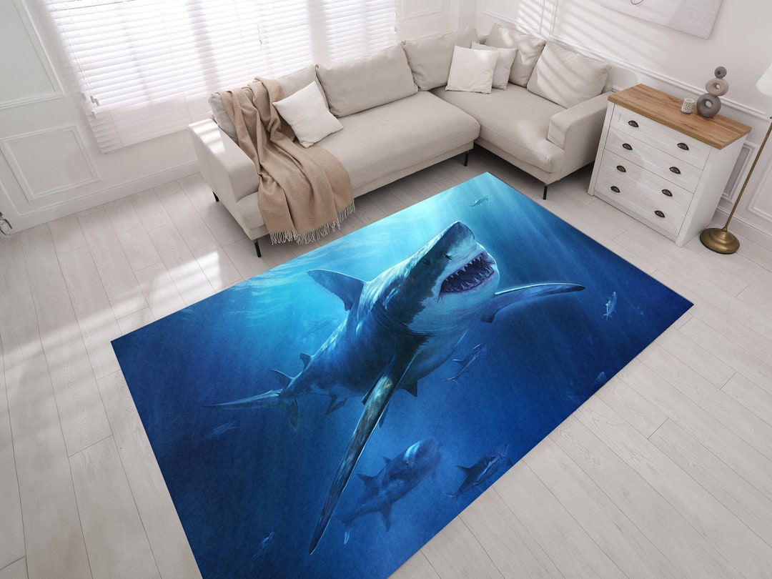 Shark Pattern Rug, Shark Rug, Ocean Theme Rug, Nautical Decor, Shark ...
