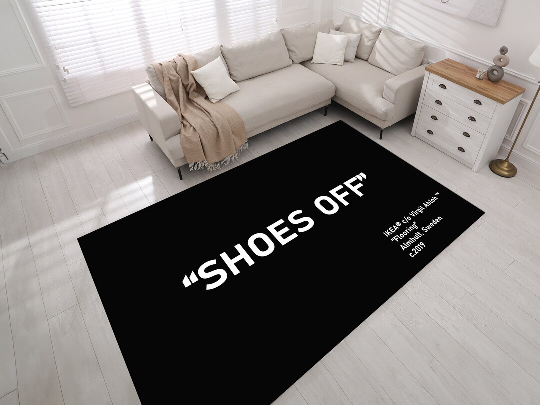 Shoes off Rug, Black Shoes Off, Designer Rug, Personalized Gift, Modern ...