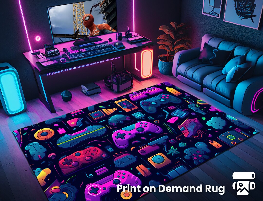 Joysticks Rug, Carpet Game, Gaming Area Rug, Gamer Rug, Colorful Gamer ...