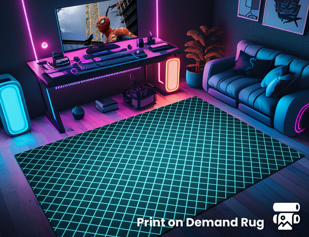 Hexagon Patterned Game Rug, E-spor Rug, Neon Look Rug, Gaming Room Rug ...