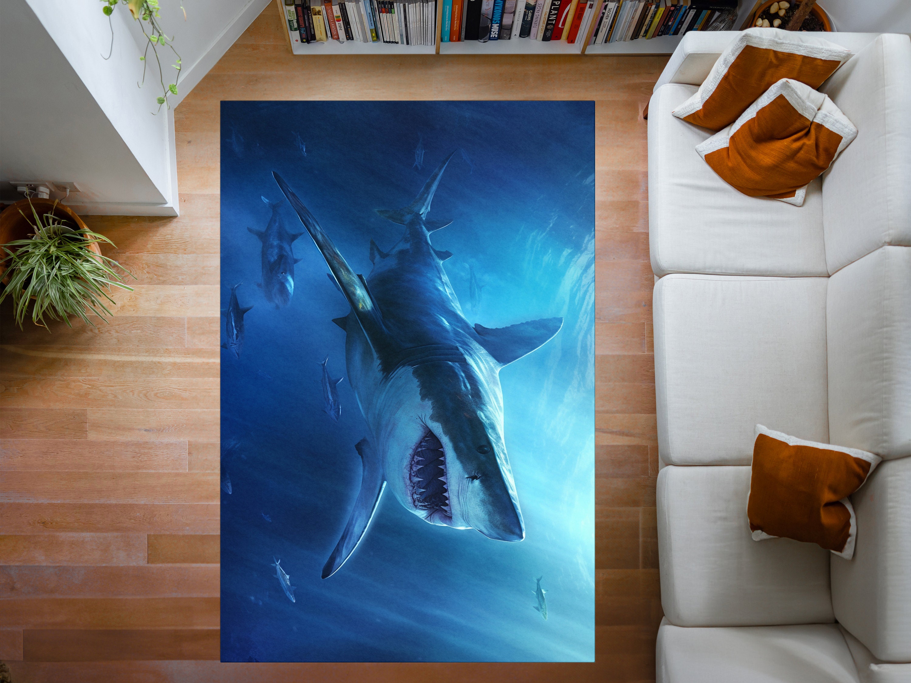 Shark Pattern Rug, Shark Rug, Ocean Theme Rug, Nautical Decor, Shark ...