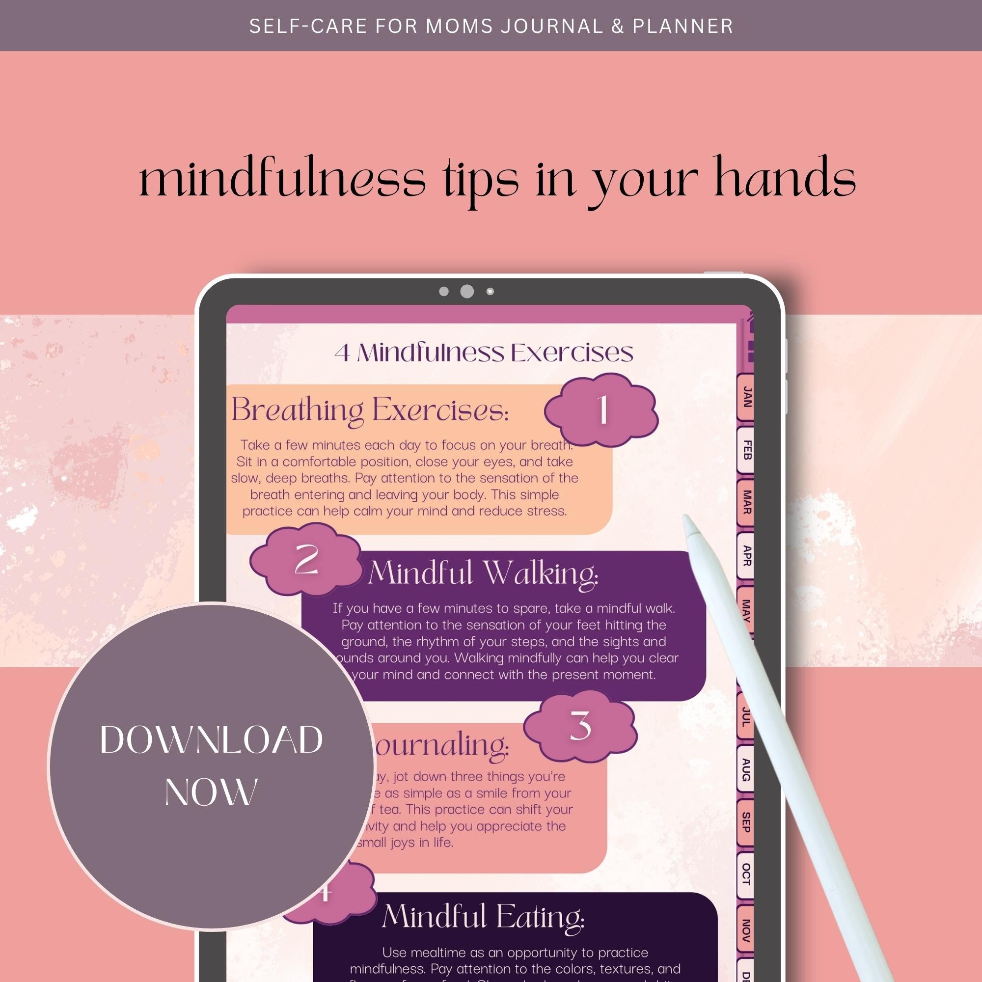 Self Care Digital Planner and Journal for Moms, Hyperlinked 2024 ...