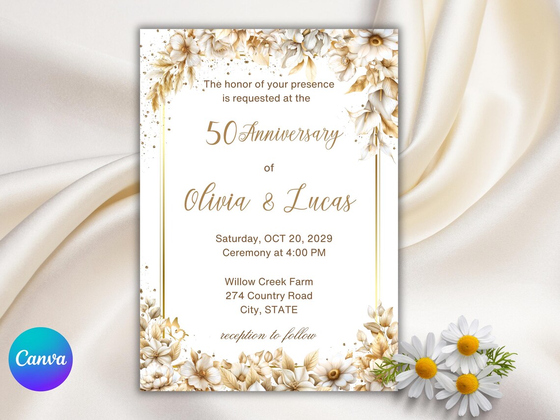 Printable 50th Anniversary Gold Invitation Template (digital Download ...