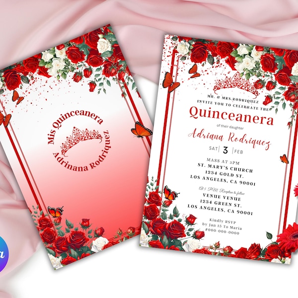 Invitaciones de quinceanera rojo - Etsy México