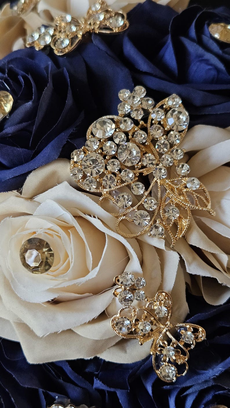 Navy/ Champagne Quinceañera Ramos, Bouquet, Navy Blue and Champagne ...