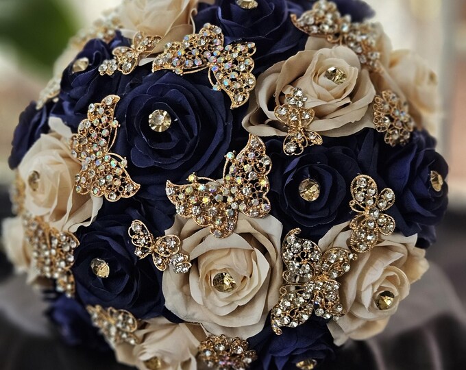 Navy/ Champagne Quinceañera Ramos, Bouquet, Navy Blue and Champagne ...