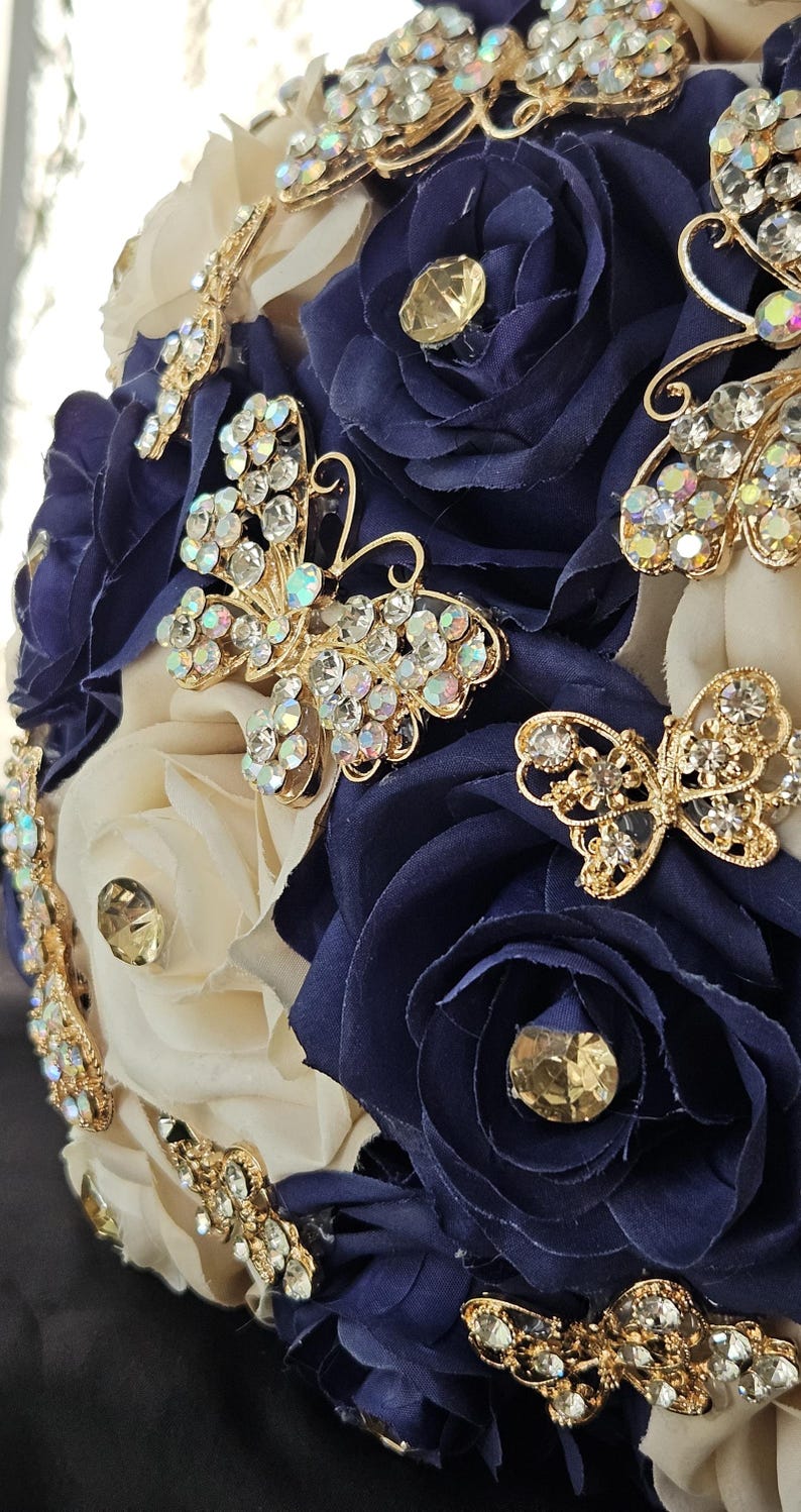 Navy/ Champagne Quinceañera Ramos, Bouquet, Navy Blue and Champagne ...