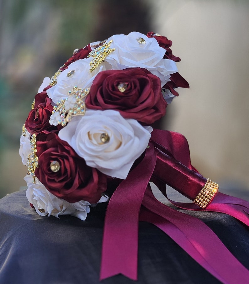 Burgundy/ Ivory Quinceañera or Wedding Ramos, Bouquet, Burgundy and ...