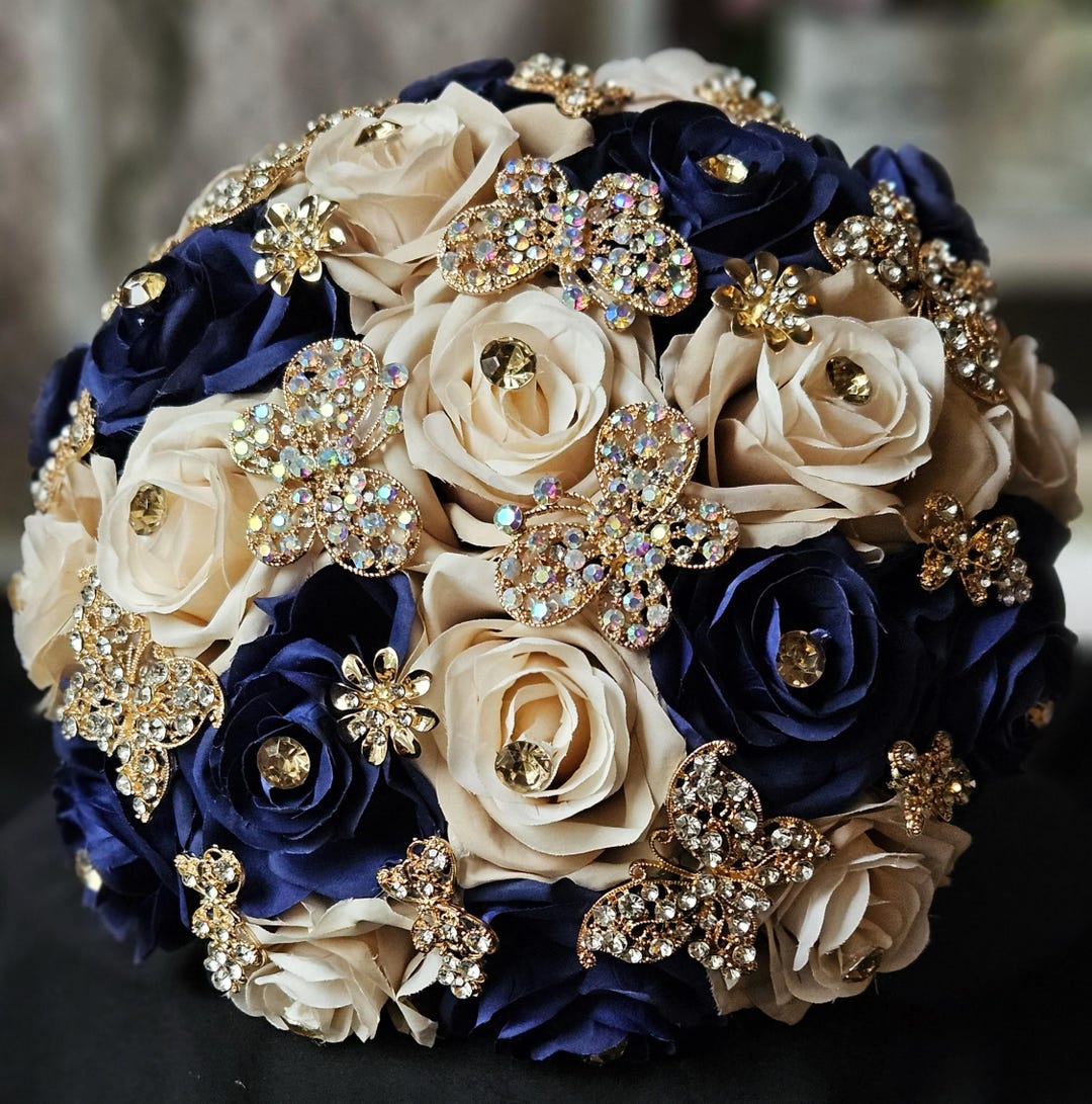 Navy/ Champagne Quinceañera Ramos, Bouquet, Navy Blue and Champagne ...