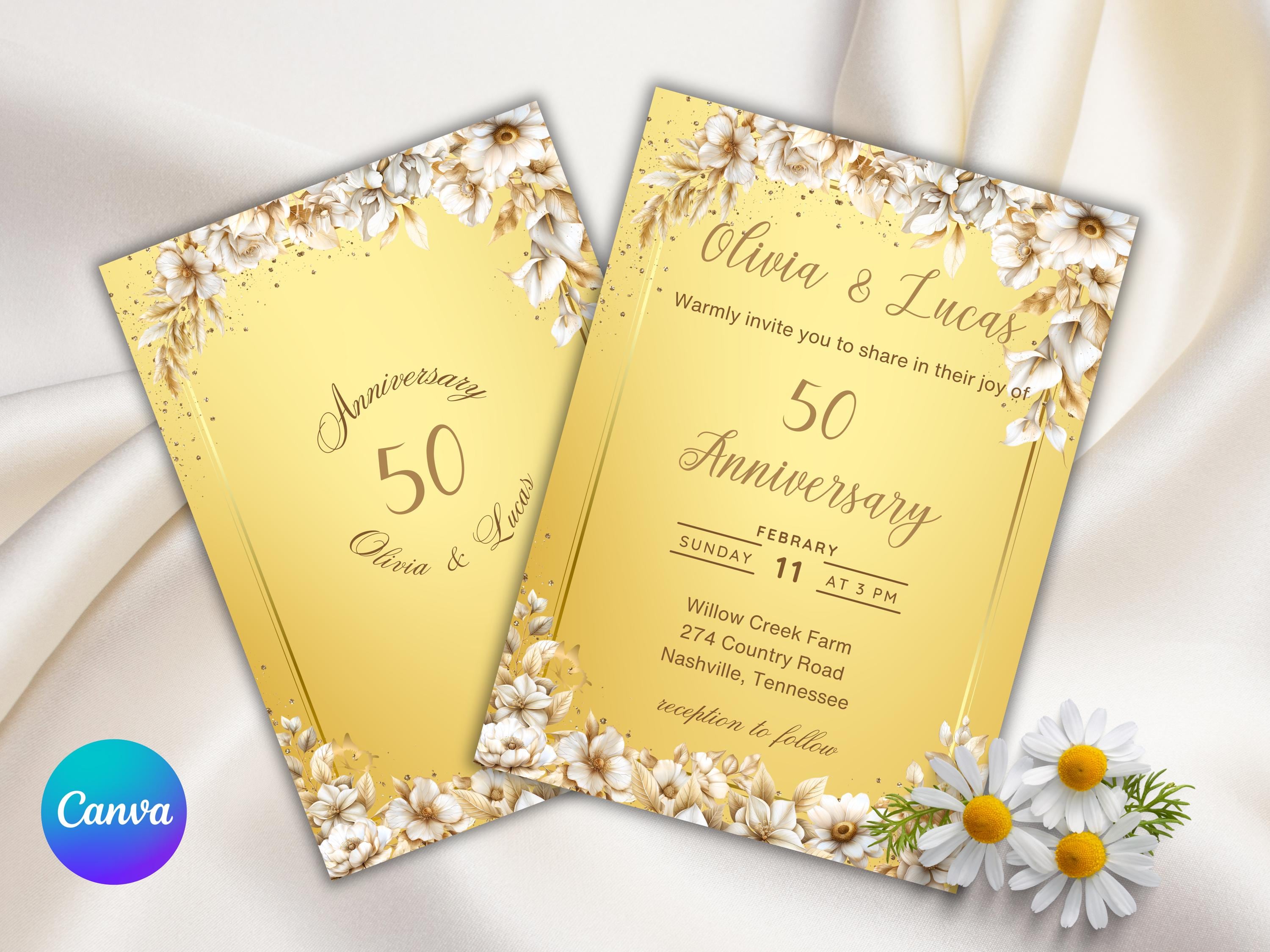 Printable 50th Anniversary Gold Invitation Template (digital Download ...