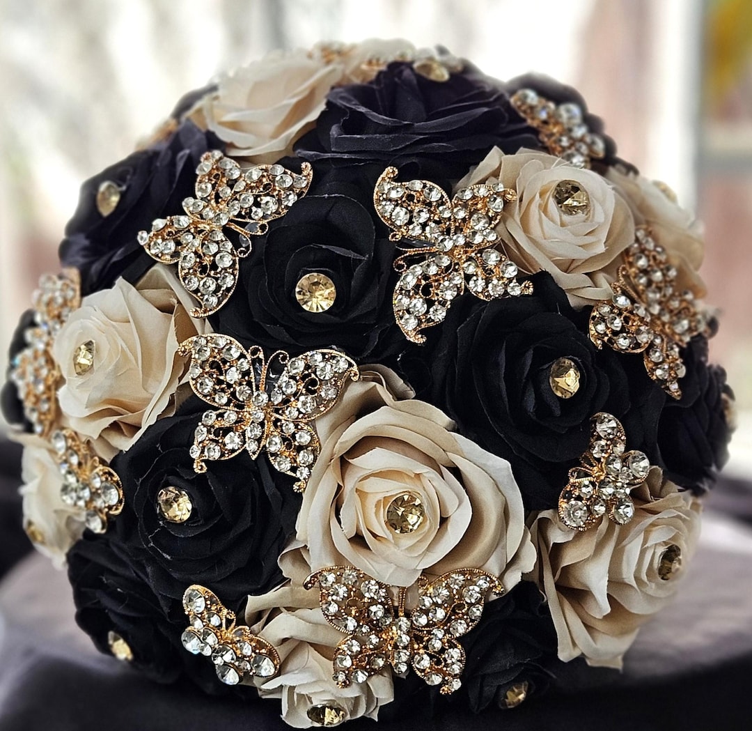 Black/ Champagne Gold Ramos, Bouquet, Champagne /black Flowers With ...