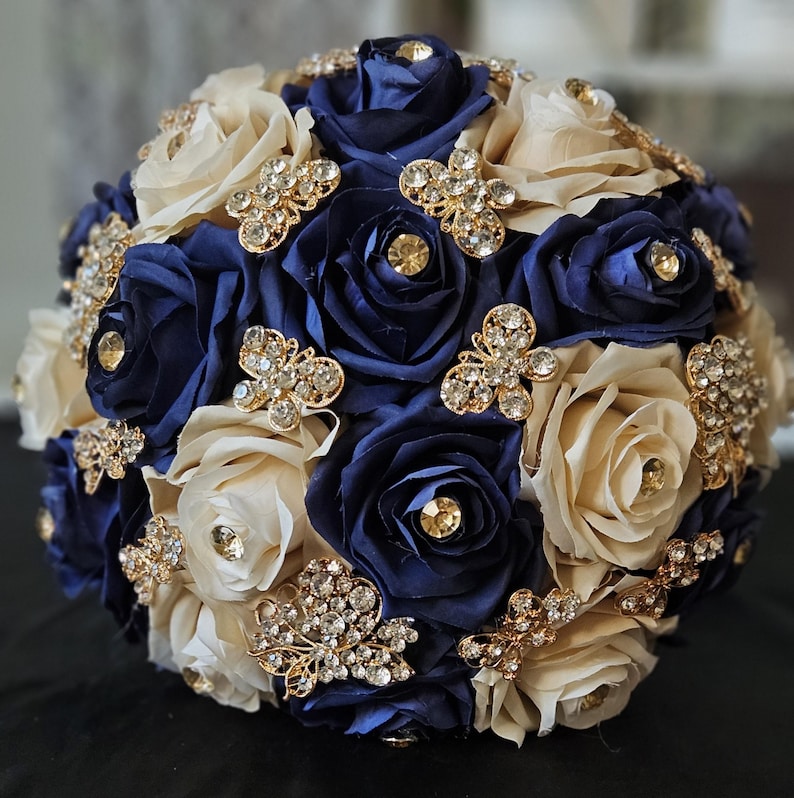 Navy/ Champagne Quinceañera Ramos, Bouquet, Navy Blue and Champagne ...