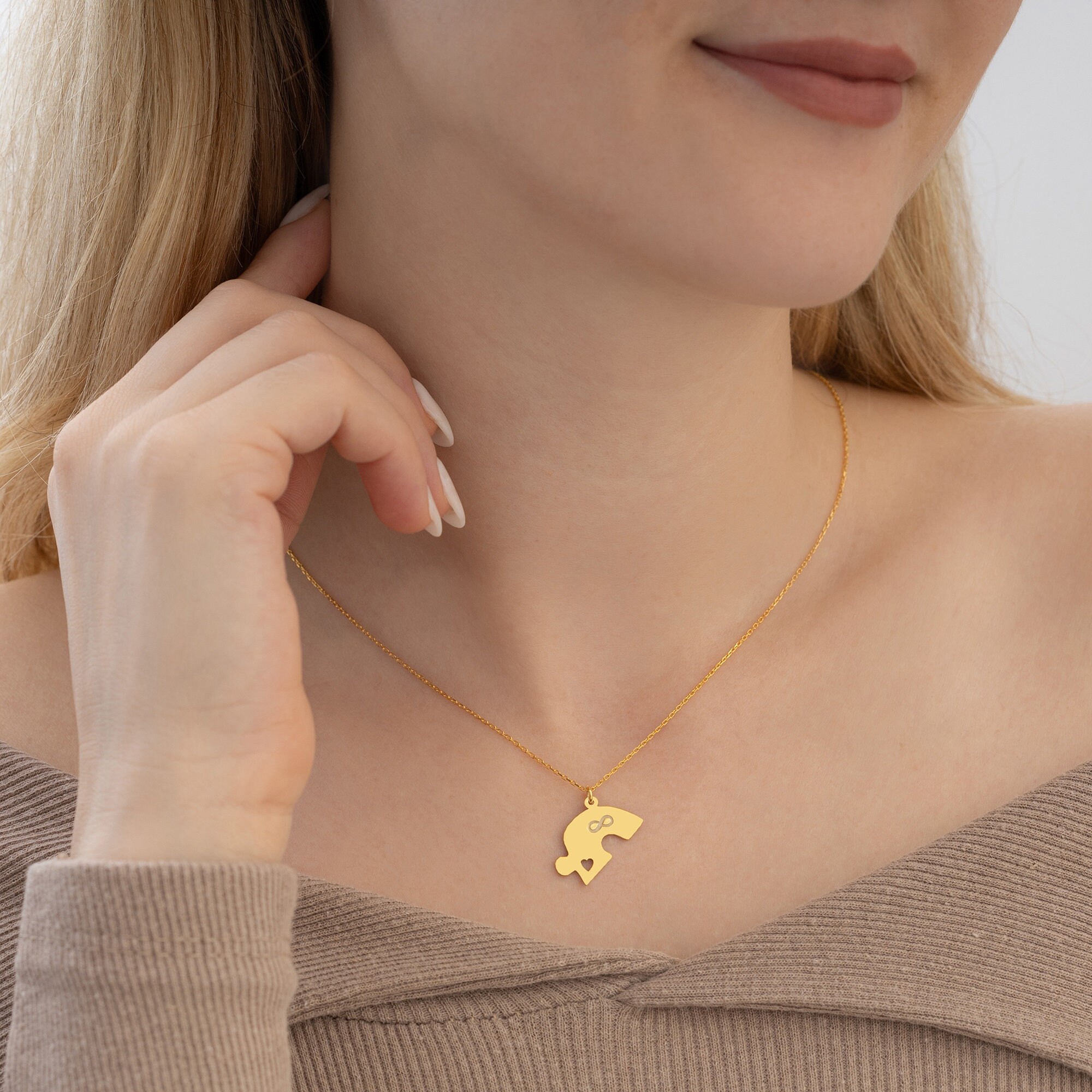 Fingerprint Necklace - 5 Pieces Puzzle Necklace - Fingerprint Heart ...