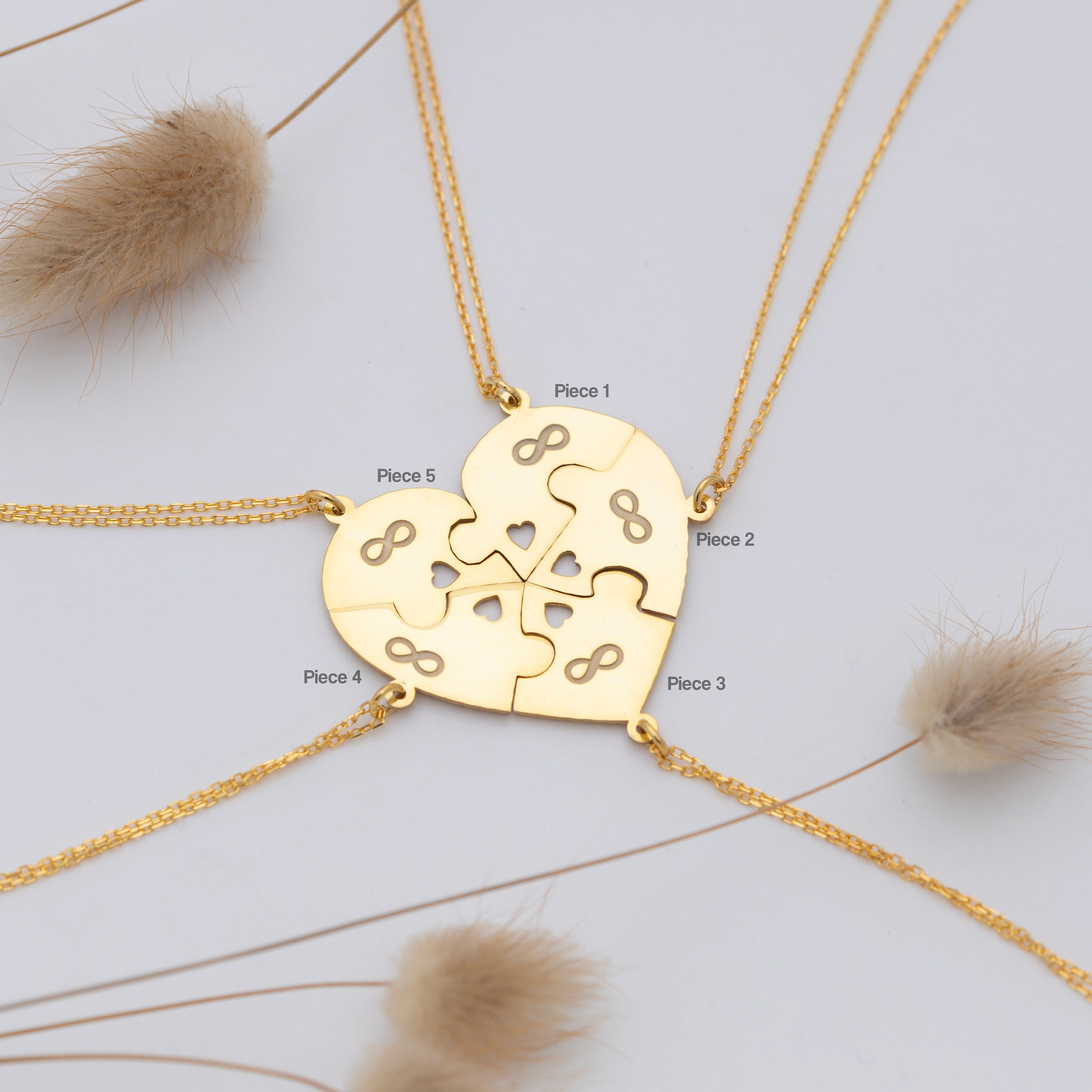 Fingerprint Necklace - 5 Pieces Puzzle Necklace - Fingerprint Heart ...