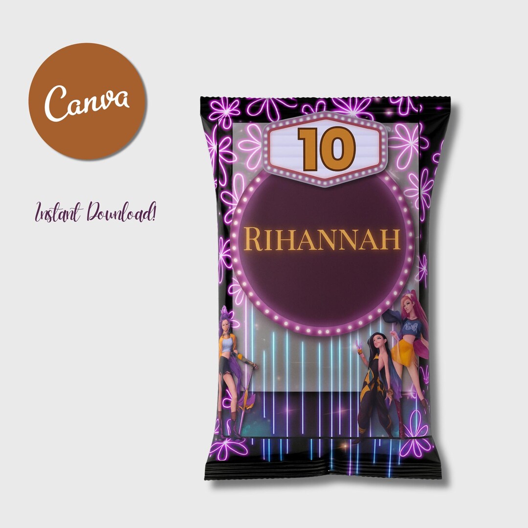 Demon Hunters Birthday Chip Bag Label • Demon Hunters Party • Editable ...