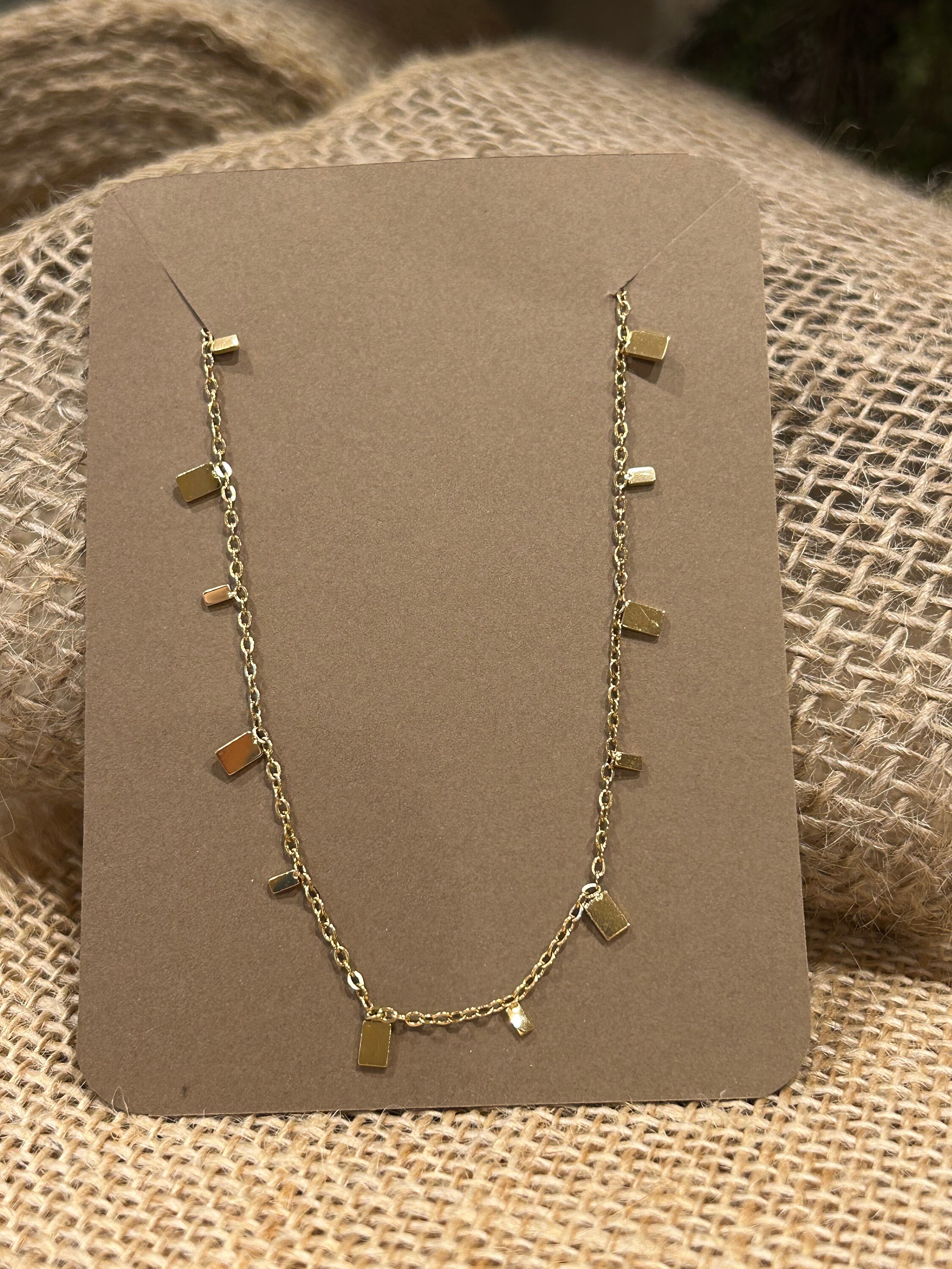 Gold Dainty Rectangular Drop Disc Necklace Sterling Silver Dainty Chain ...