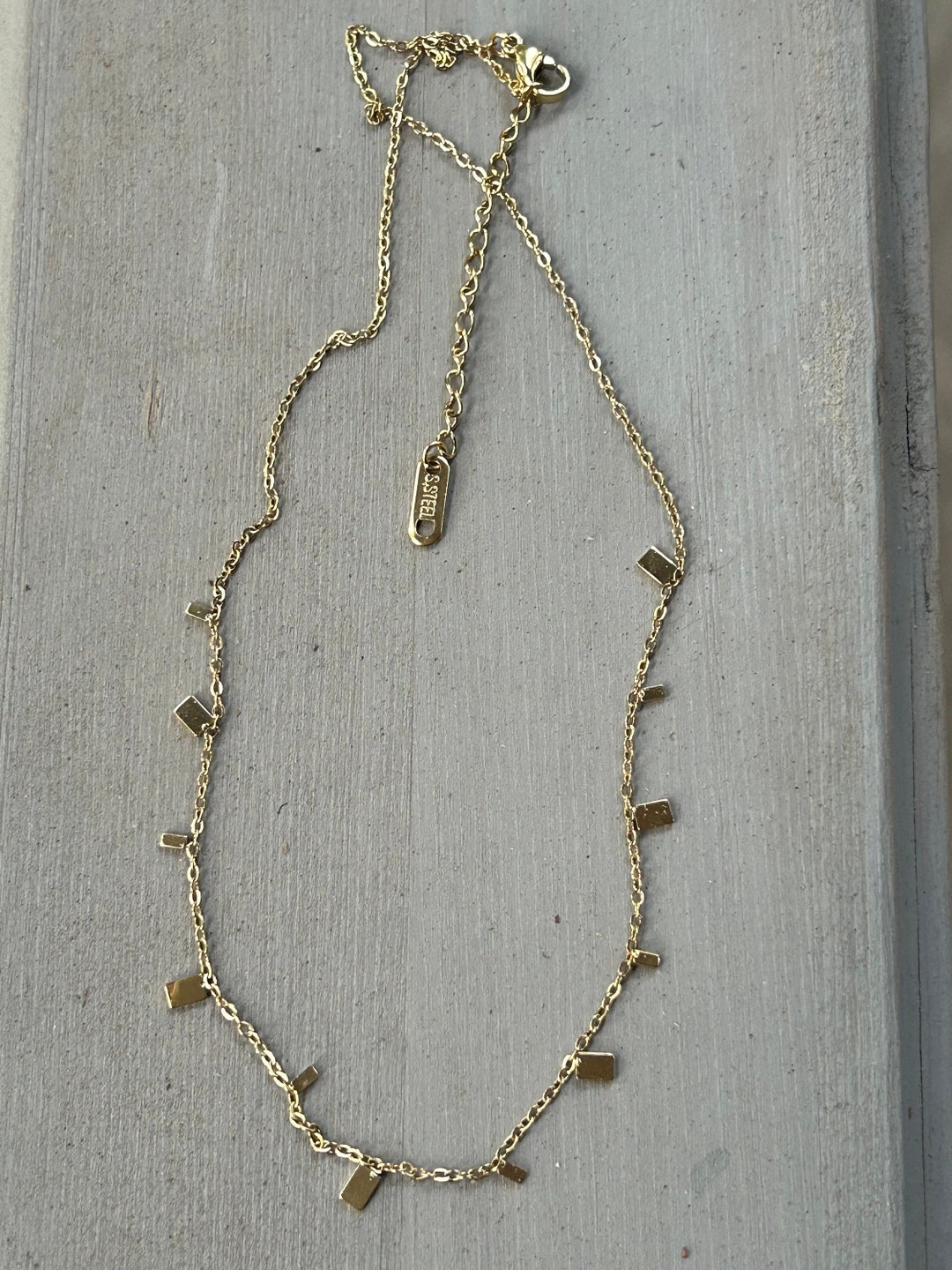 Gold Dainty Rectangular Drop Disc Necklace Sterling Silver Dainty Chain ...