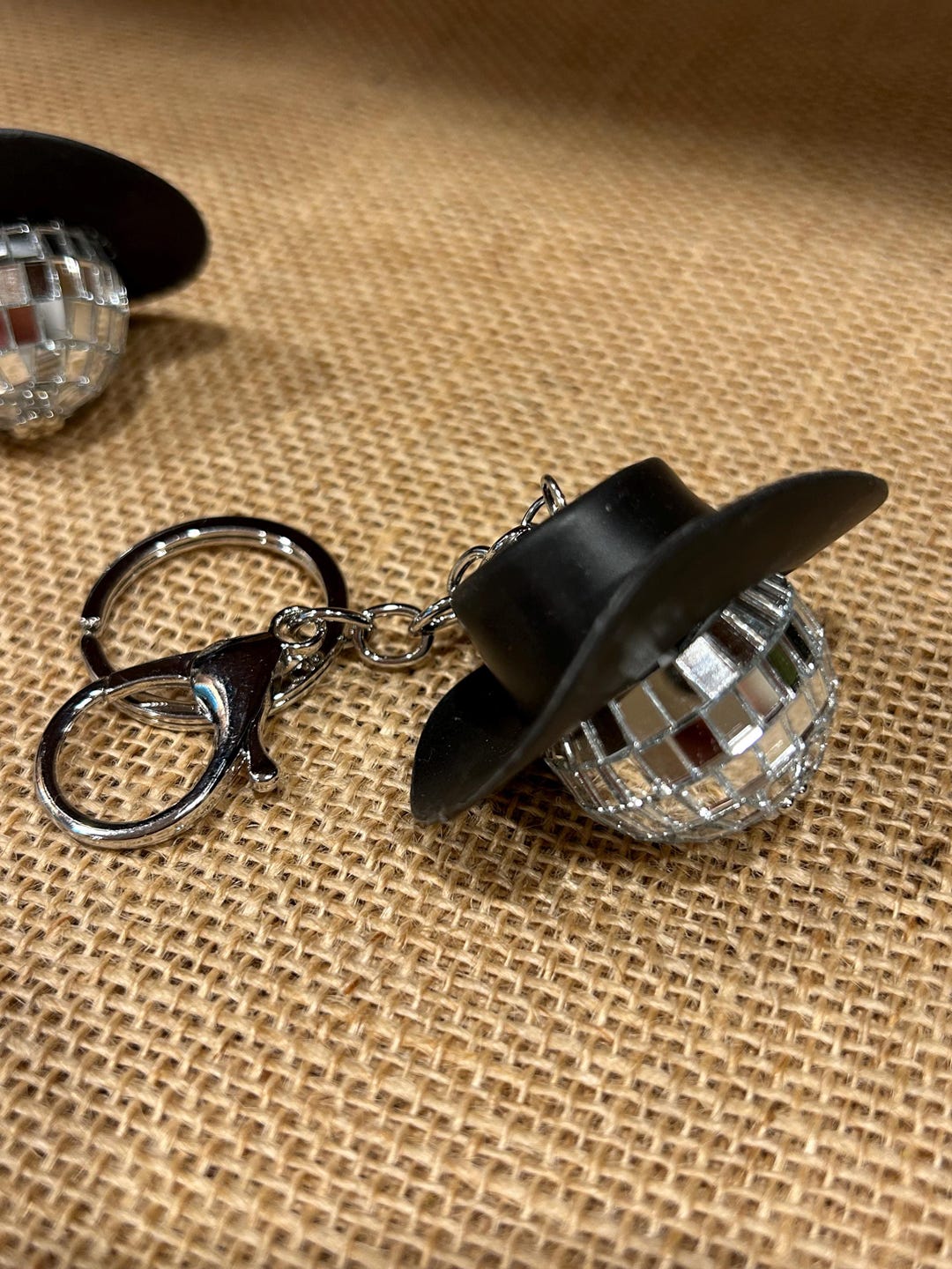 Mini Cowboy Hat on a Disco Ball Keychain Unique Western Keychain Charm ...