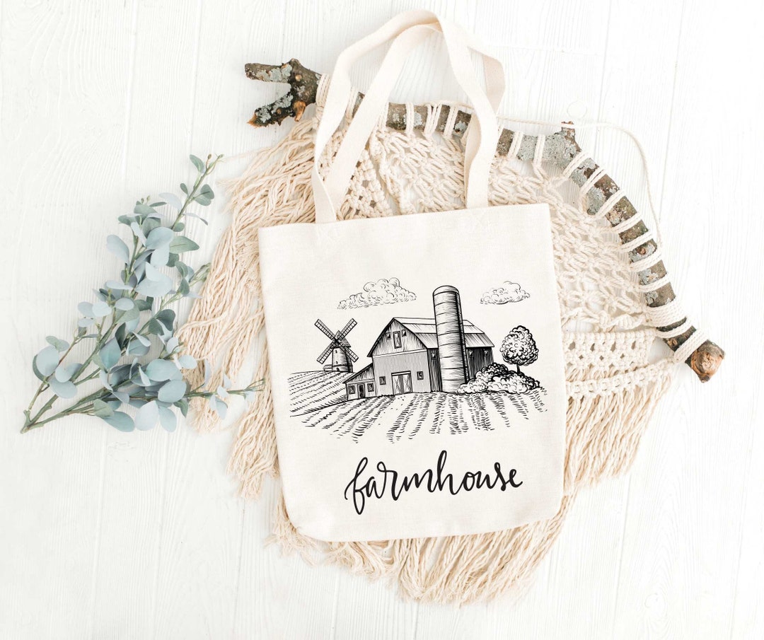 Farmhouse Tote Bag Grocery Store Bag Farmhouse Style Bag Farm Scene ...